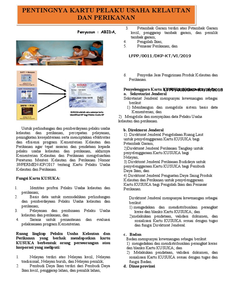Leaflet 11 BLN 9 KUSUKA (Kartu Pelaku Usaha Kelautan Dan Perikanan) | PDF