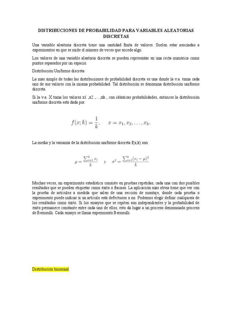 Ensayo-Distribuciones de Probabilidad para Variables Aleatorias Discretas | Descargar gratis PDF ...