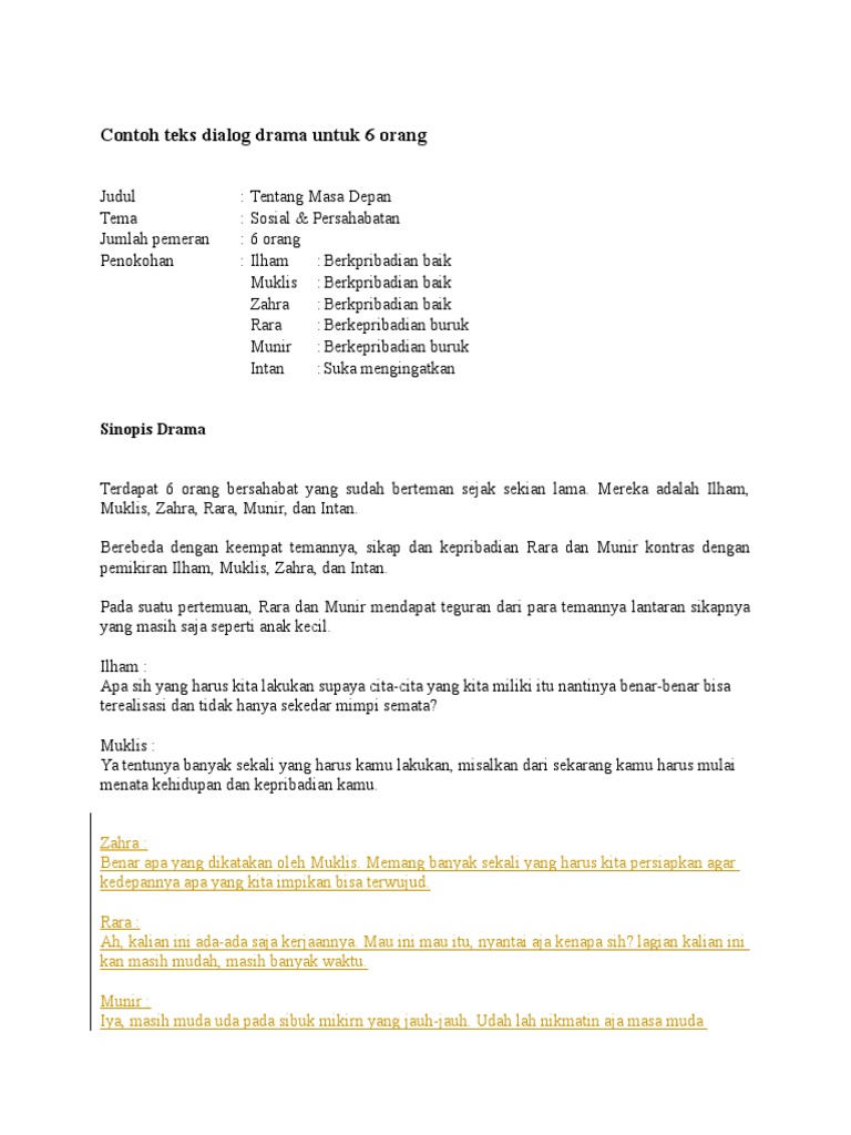 Contoh Teks Dialog Drama Untuk 6 Orang 3 PDF Free | PDF
