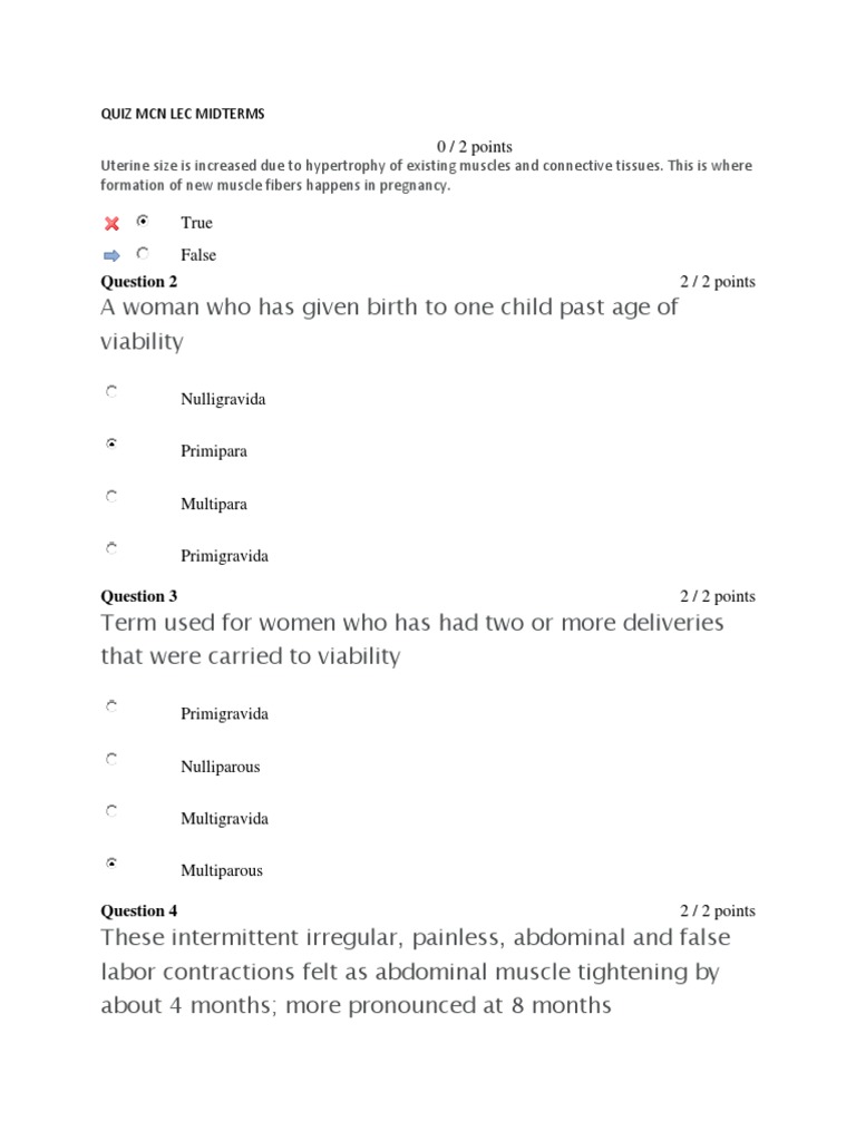 Quiz MCN Lec Midterms | PDF | Pregnancy | Childbirth