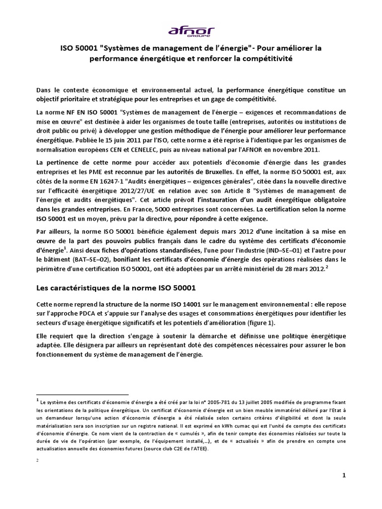 Afnor-Iso50001 0 | Download Free PDF | Gestion de l'énergie | Efficacité énergétique