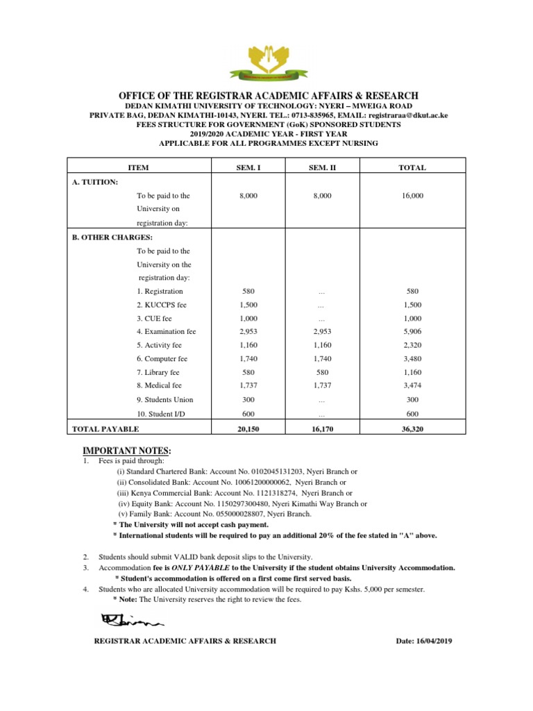 First Year Gok Students Fees Structure | PDF | Fee | Banks