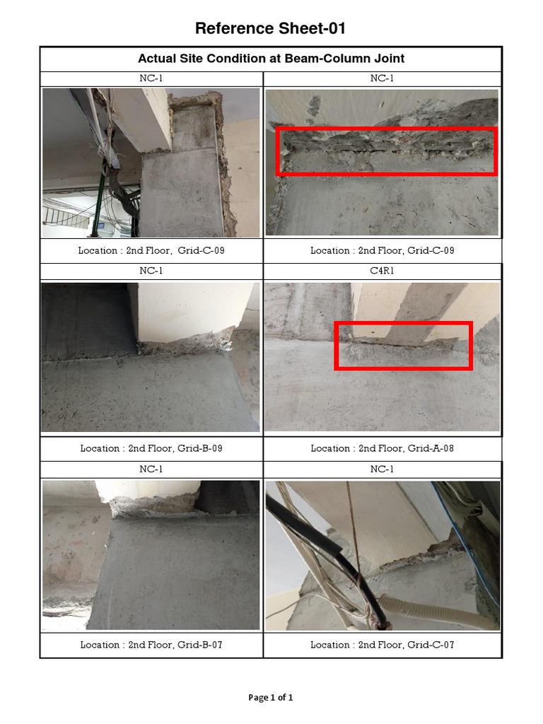 Reference Sheet-01: Actual Site Condition at Beam-Column Joint | PDF