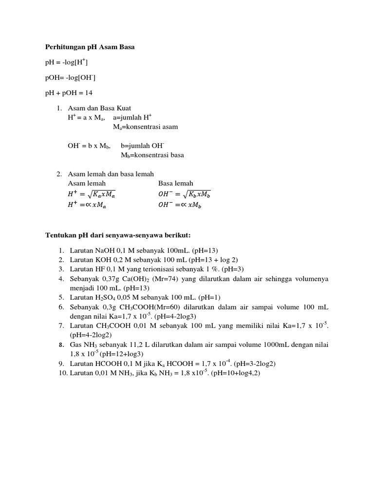 PERTEMUAN KE-2 SOAL PERHITUNGAN PH ASAM BASA | PDF