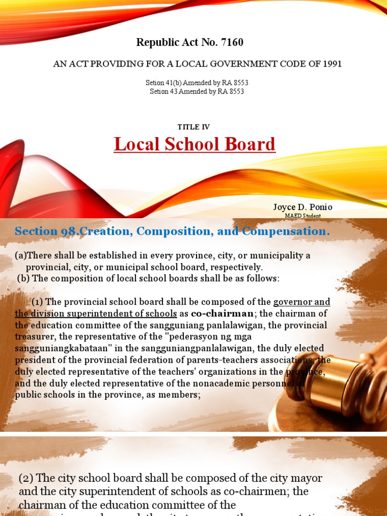 Composition and Functions of Local School Boards Under the Local ...