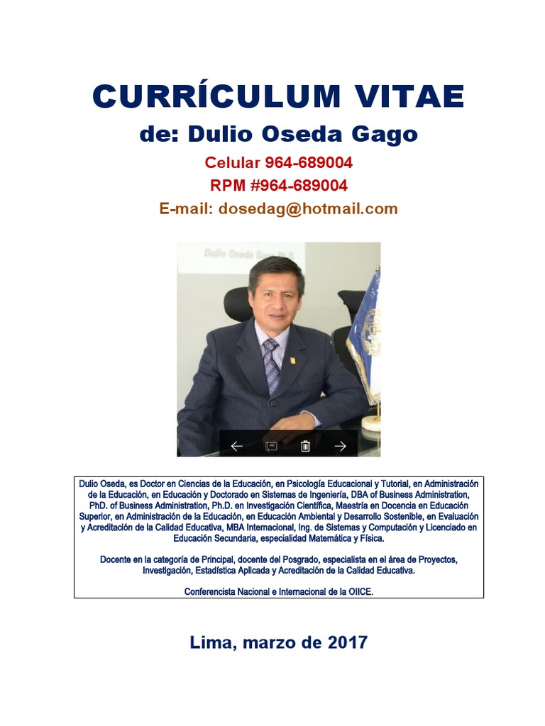Hoja de Vida Dulio Oseda Gago Marzo 2017 | PDF | Universidad | Doctorado