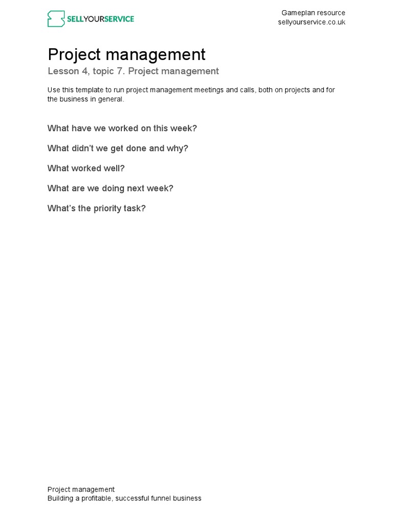 Lesson 4 Topic 7 - Project Management | PDF | Career & Growth