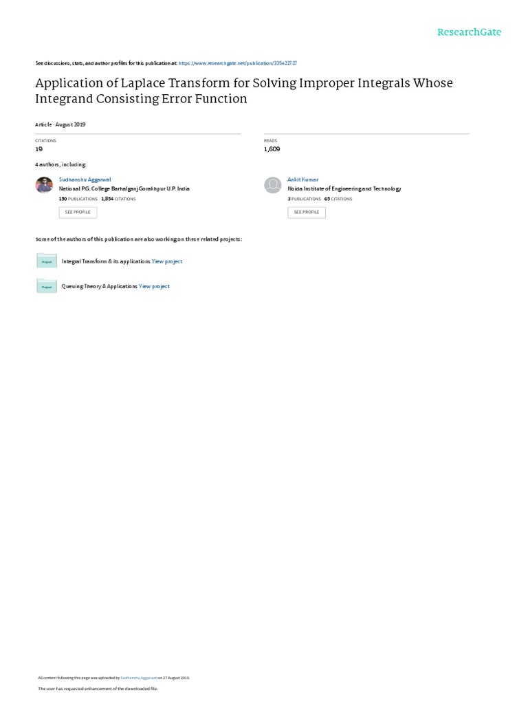 Application of Laplace Transform For Solving Improper Integrals Whose Integrand Consisting Error ...