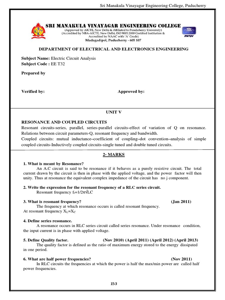 ECA Unit 5 | PDF | Inductance | Resonance