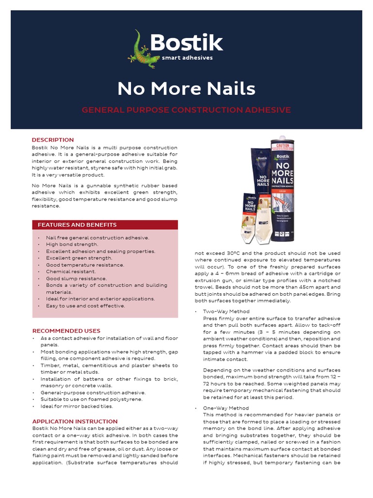 Bostik DIY Philippines NoMoreNails Technical Data Sheet | PDF ...