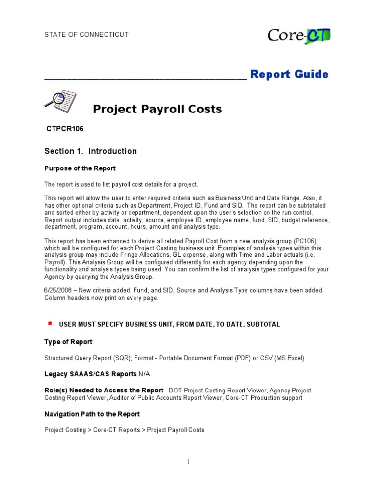 Project Payroll Costs: Report Guide | PDF | Parameter (Computer ...