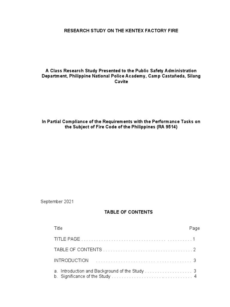 Research Study On The Kentex Factory Fire | PDF | Occupational Safety ...