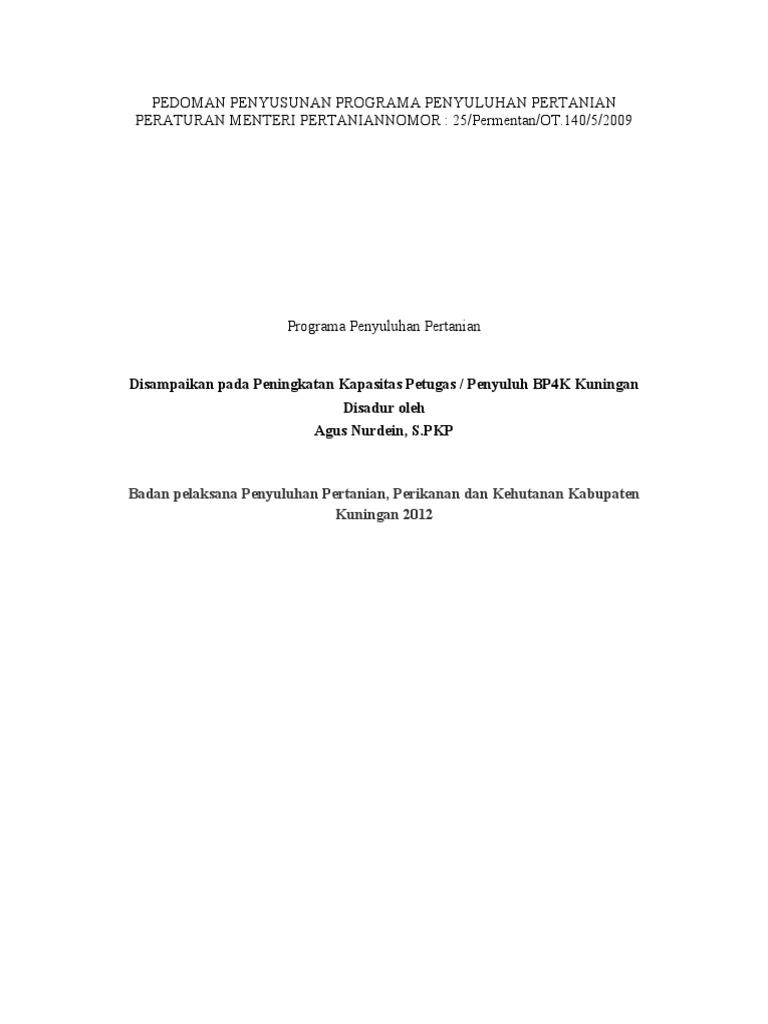Pedoman Penyusunan Programa Penyuluhan Pertanian | PDF