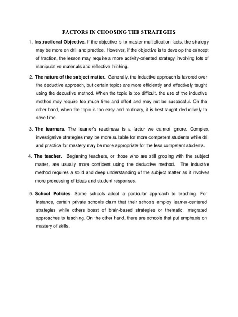 Factors in Choosing The Strategies | PDF