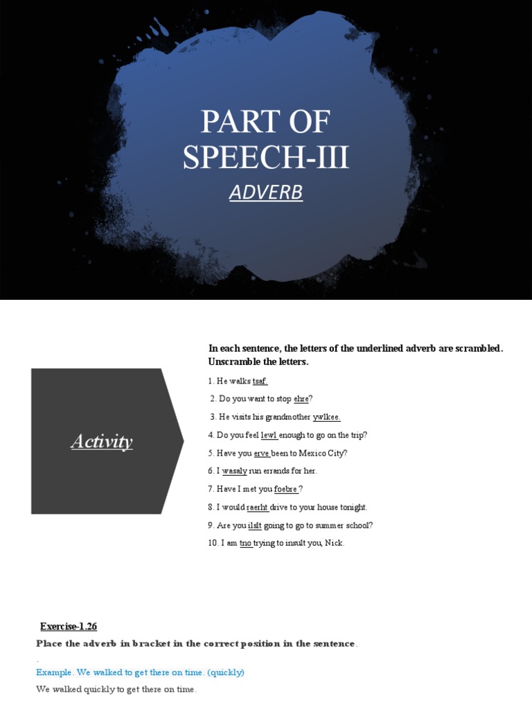 Tutorial UNIT1PART OF SPEECH3 | PDF | Adverb | Verb