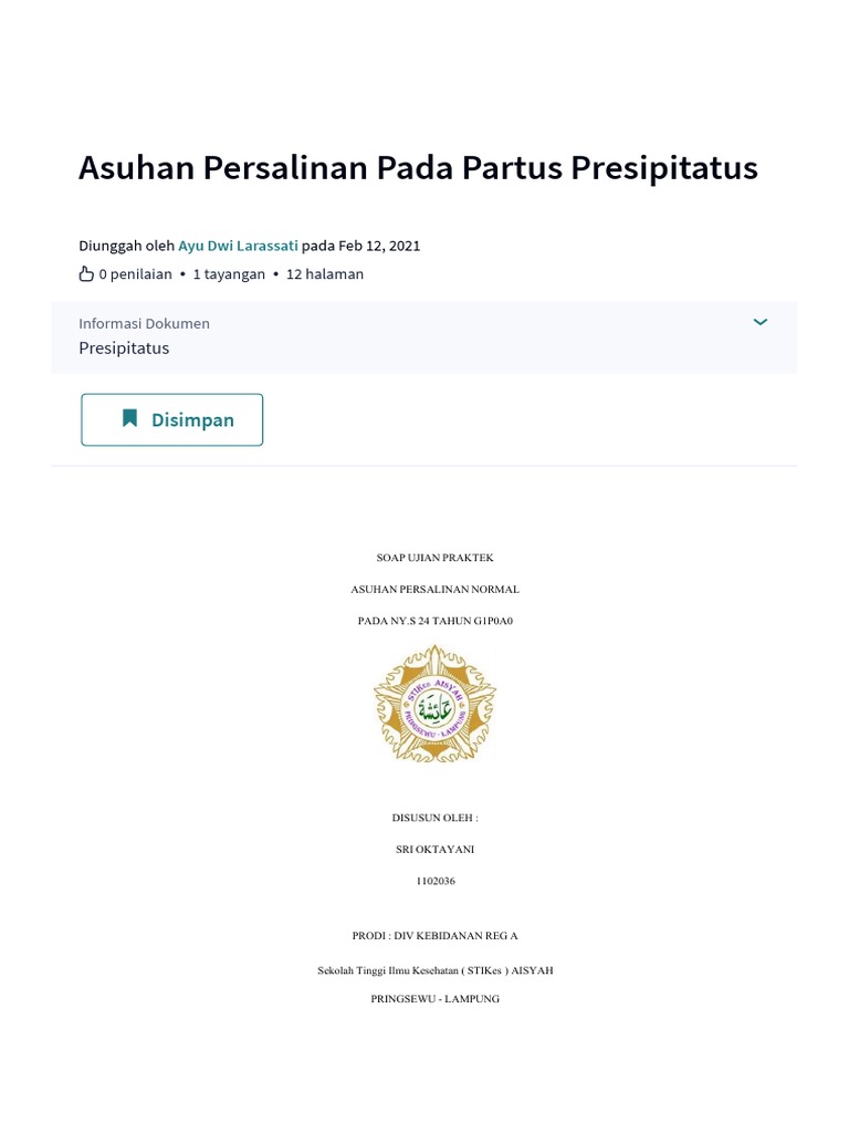 Asuhan Persalinan Pada Partus Presipitatus - PDF | PDF