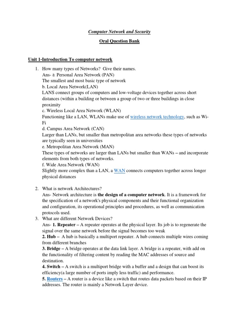 Oral Question Bank Cns | PDF | Computer Network | Osi Model