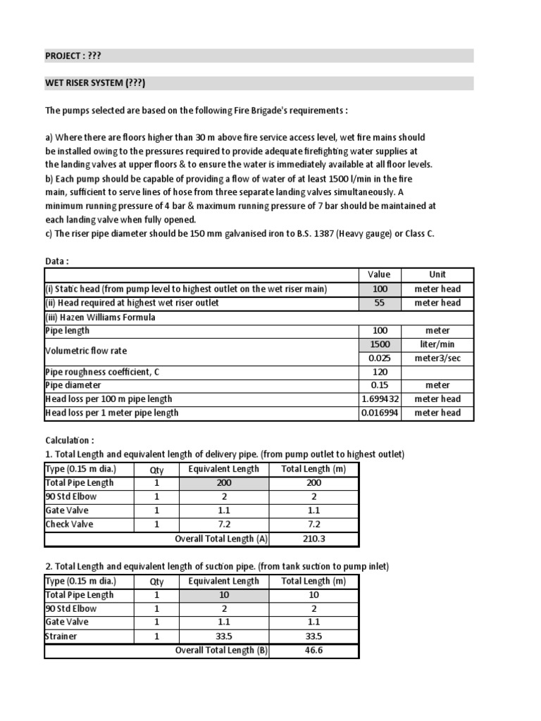 Wet Riser Pump System Specifications | PDF | Pump | Valve