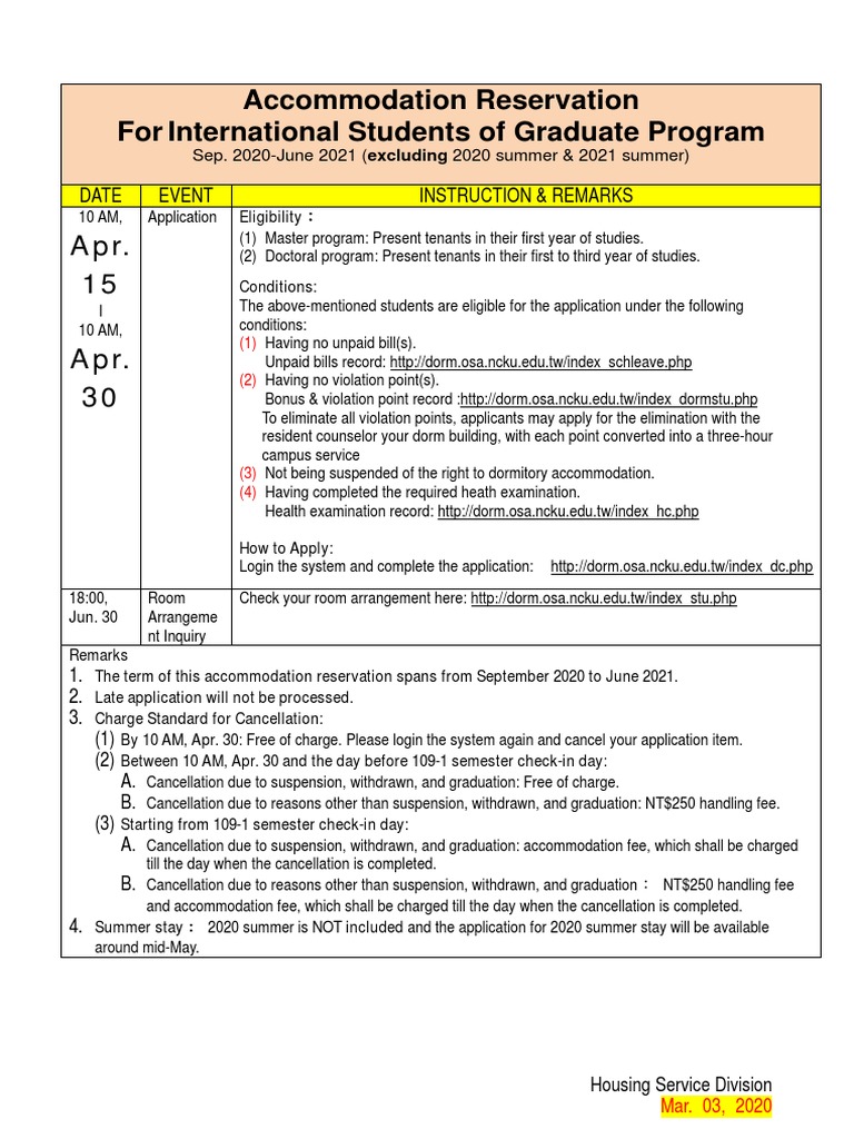 Accommodation Reservation For Graduate Program-109th Academic Year ...