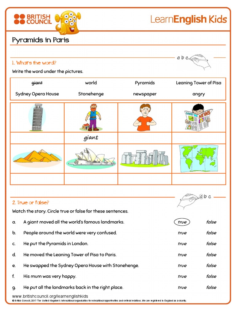 Short Stories Pyramids in Paris Worksheet | PDF