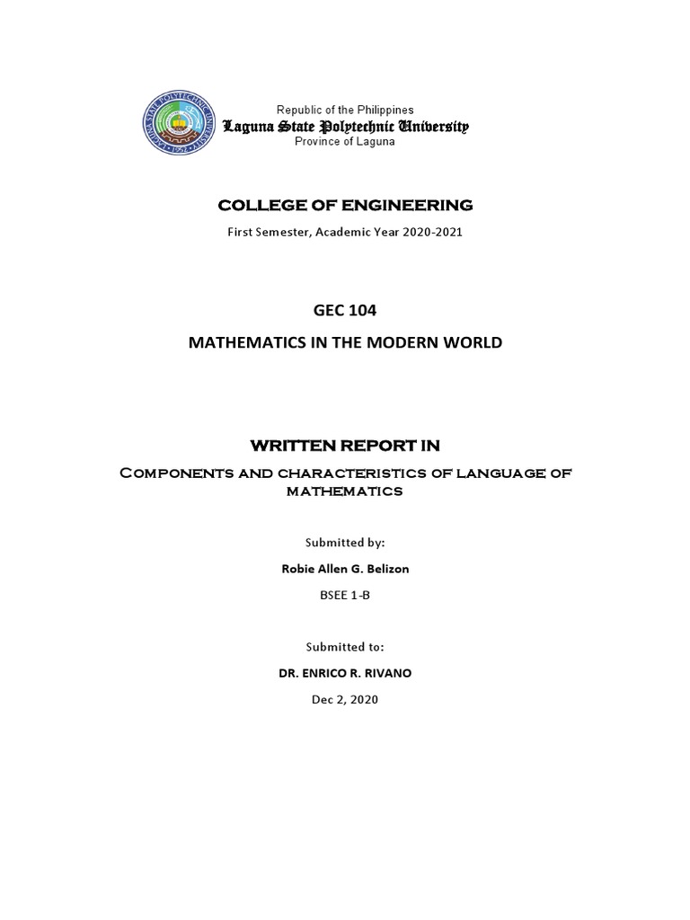 Components and Characteristics of Language of Mathematics | PDF ...