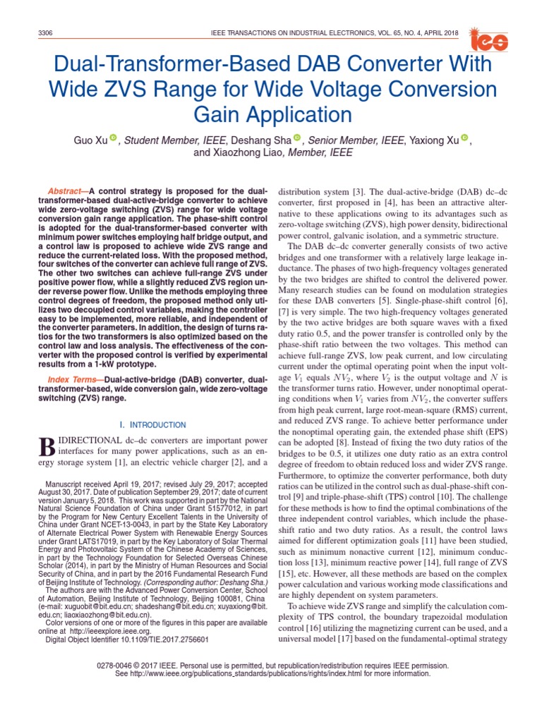 Dual-Transformer-Based DAB Converter With Wide ZVS Range For Wide ...