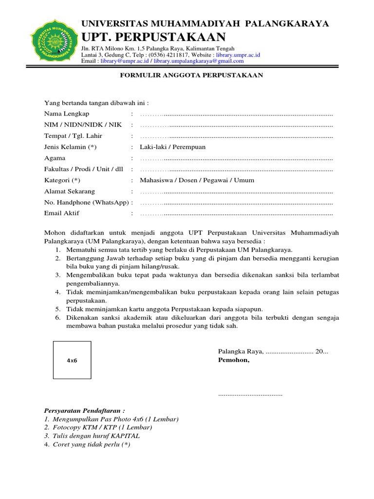 Formulir Anggota Perpustakaan | PDF