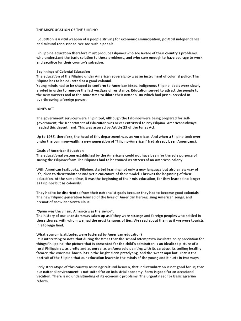 Miseducation of the Filipino Explained | PDF | Philippines | The United ...