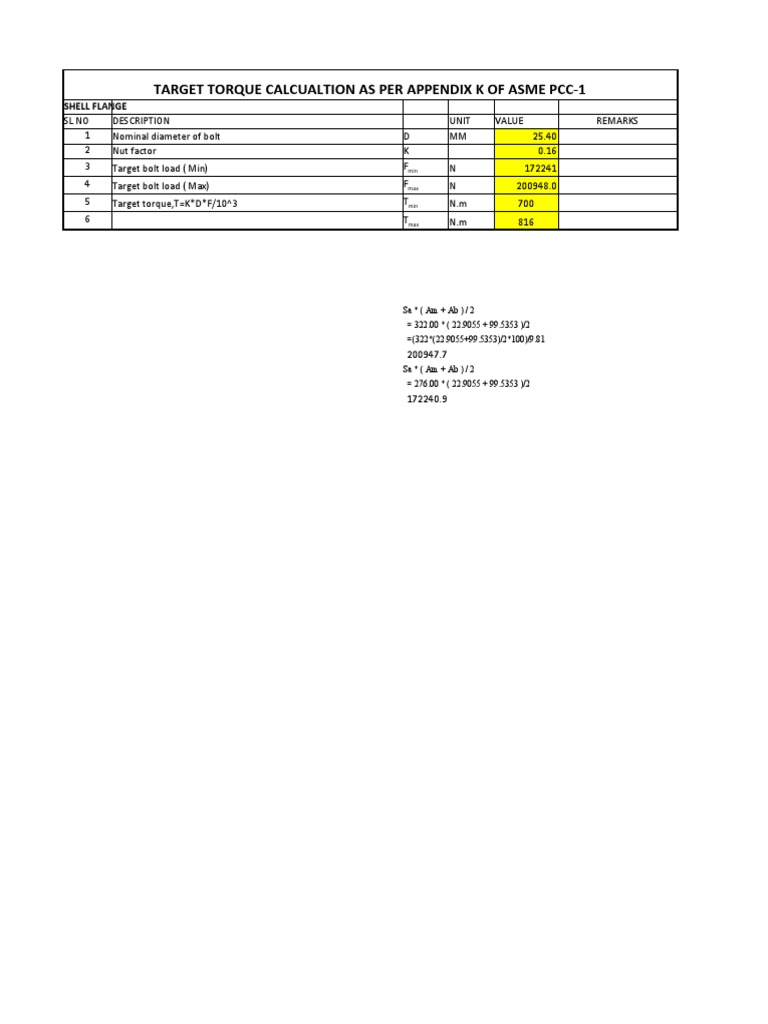 Target Torque Calcualtion As Per Appendix K of Asme Pcc-1: Shell Flange ...