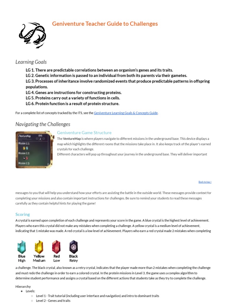Geniventure Teacher Guide To Challenges | PDF | Dominance (Genetics ...