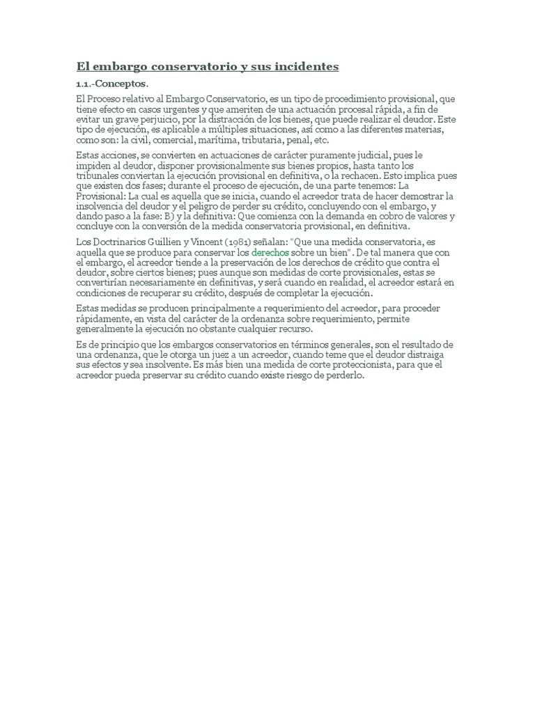 El Embargo Conservatorio y Sus Incidentes | PDF