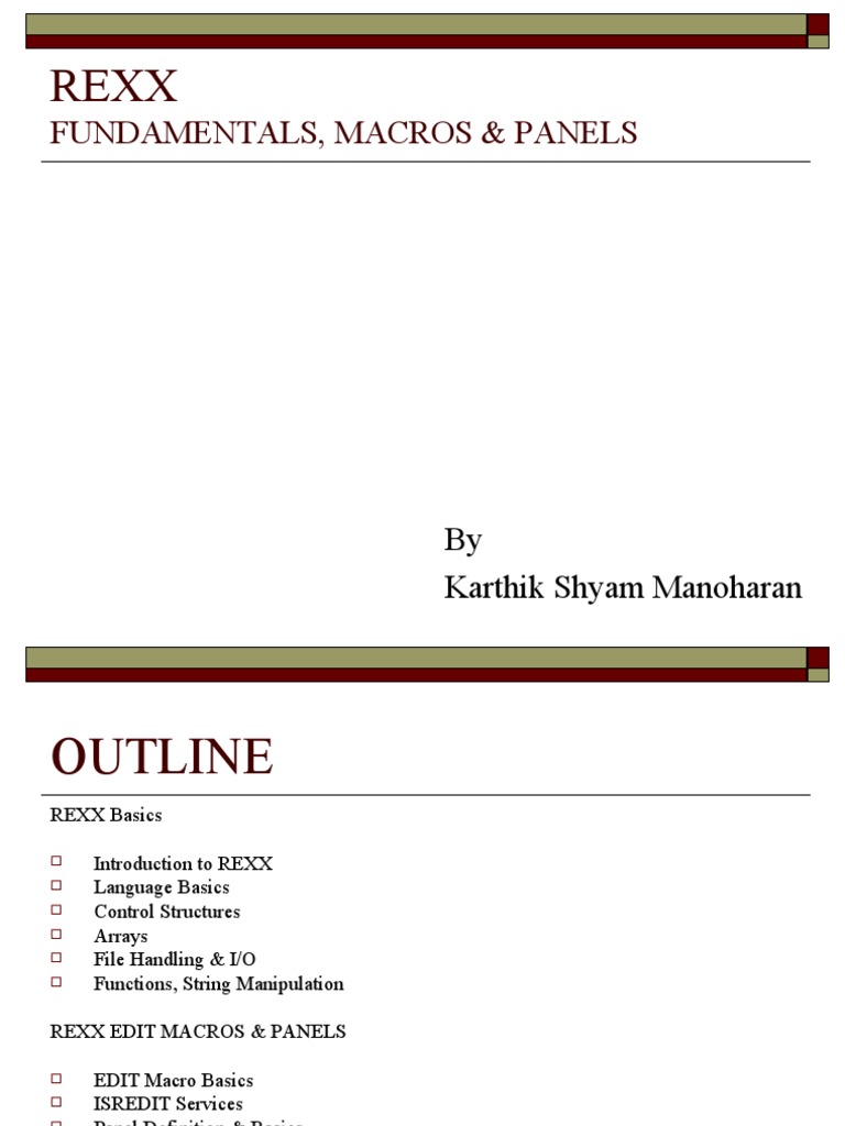 REXX Basics, Macros & Panels - Training | PDF | Control Flow | Software ...