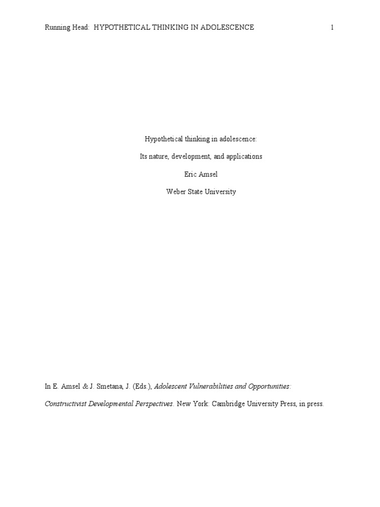 Understanding Hypothetical Thinking in Teens | PDF | Hypothesis | Reason