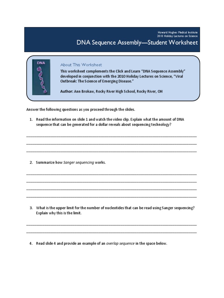 DNA Sequence Assembly Click Learn Worksheet | PDF | Dna Sequencing ...