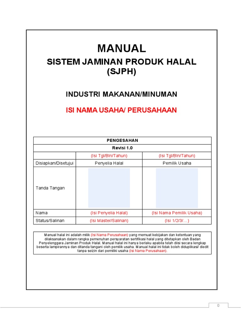 Template Manual Halal-SJPH Bagi UMK | PDF