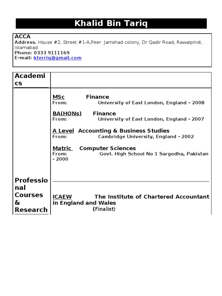 TARIQ CV | PDF | Accounting | Banks