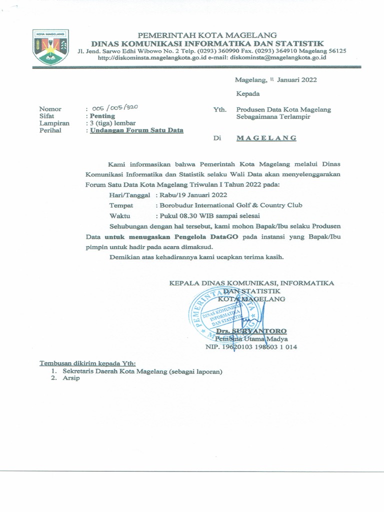 Undangan Forum Satu Data 2022 | PDF