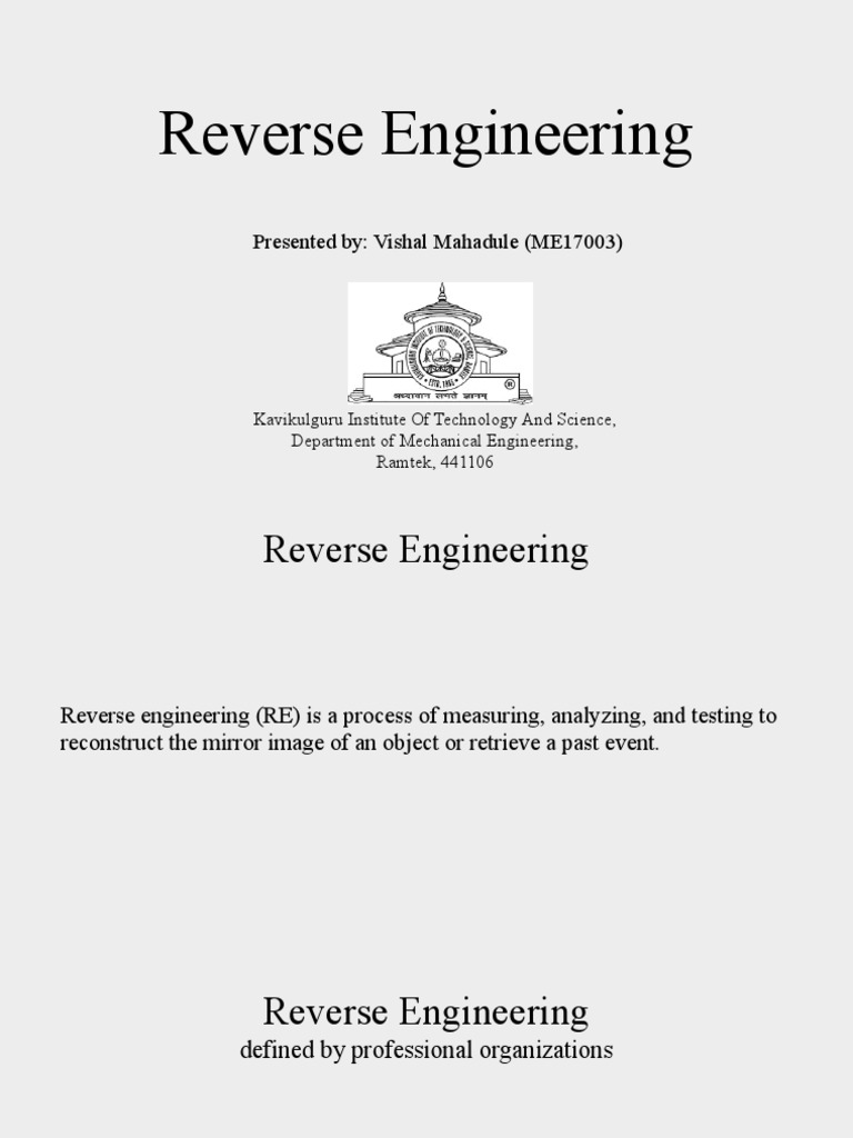 Reverse Engineering Presentation | PDF | Engineering | Design