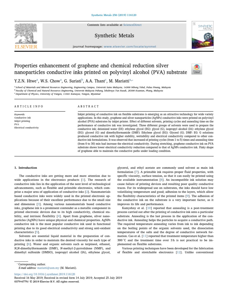 Synthetic Metals: Sciencedirect | PDF | Graphene | Ink