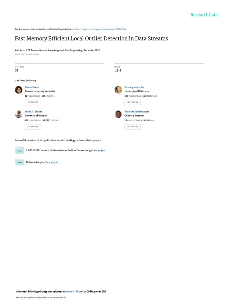 Fast Memory Efficient Local Outlier Detection in Data Streams | PDF | Cluster Analysis | Outlier
