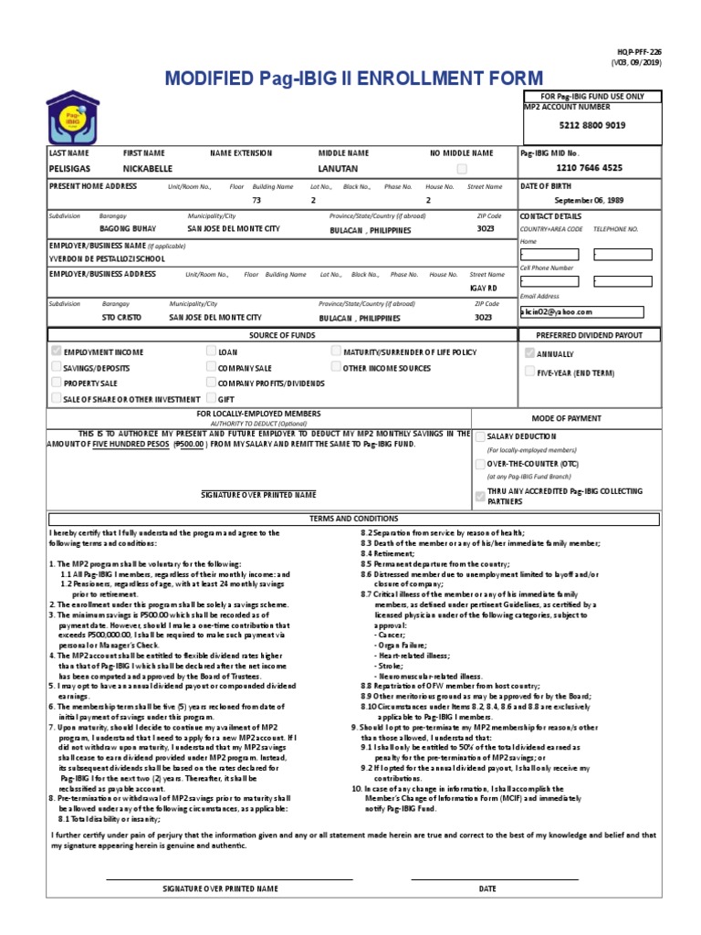 Modified Pag-Ibig Ii Enrollment Form | PDF | Government Finances ...