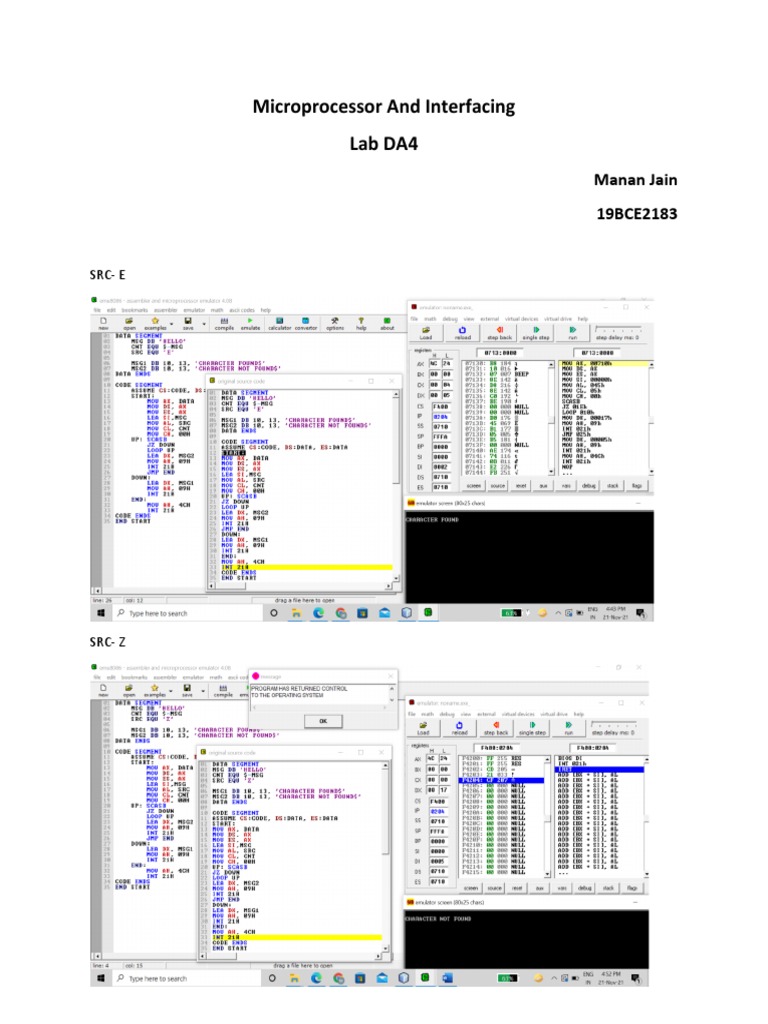 Microprocessor and Interfacing Lab DA4: Manan Jain 19BCE2183 | PDF | Computers