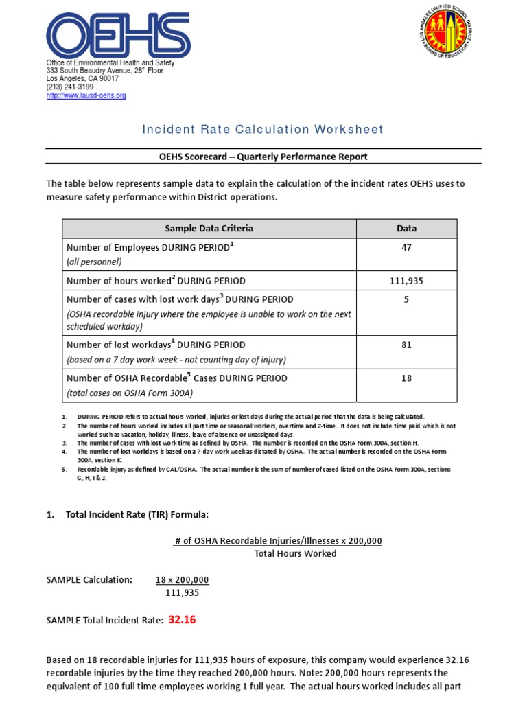 OSHA Incident Rate Calculation Guide | PDF | Working Time | Overtime