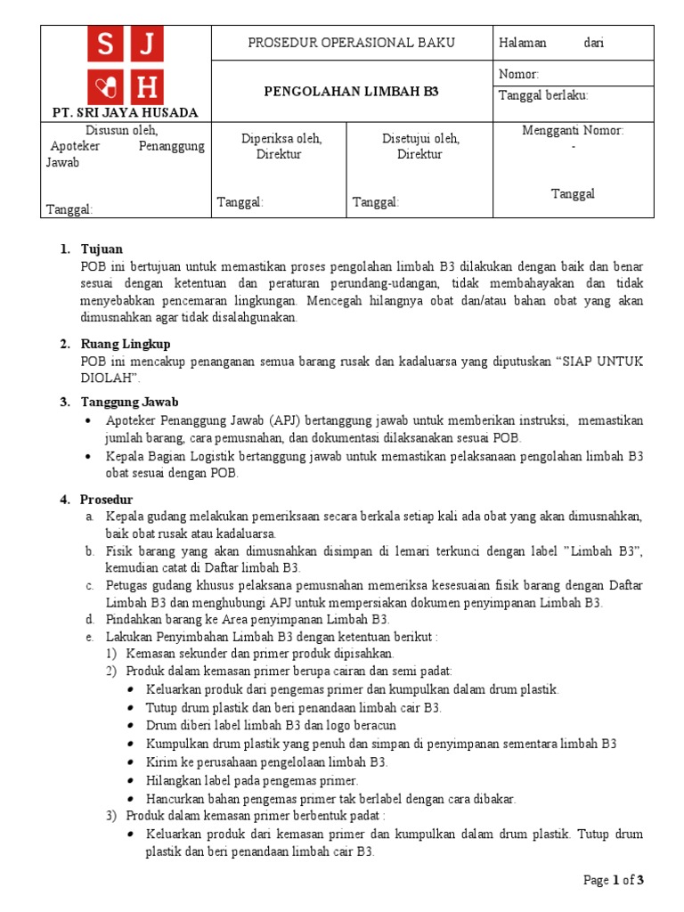 Sop Pengolahan Limbah b3 | PDF