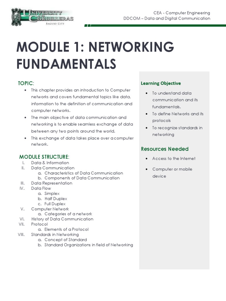 Module 1: Networking Fundamentals: Topic: Learning Objective | Download Free PDF | Computer ...