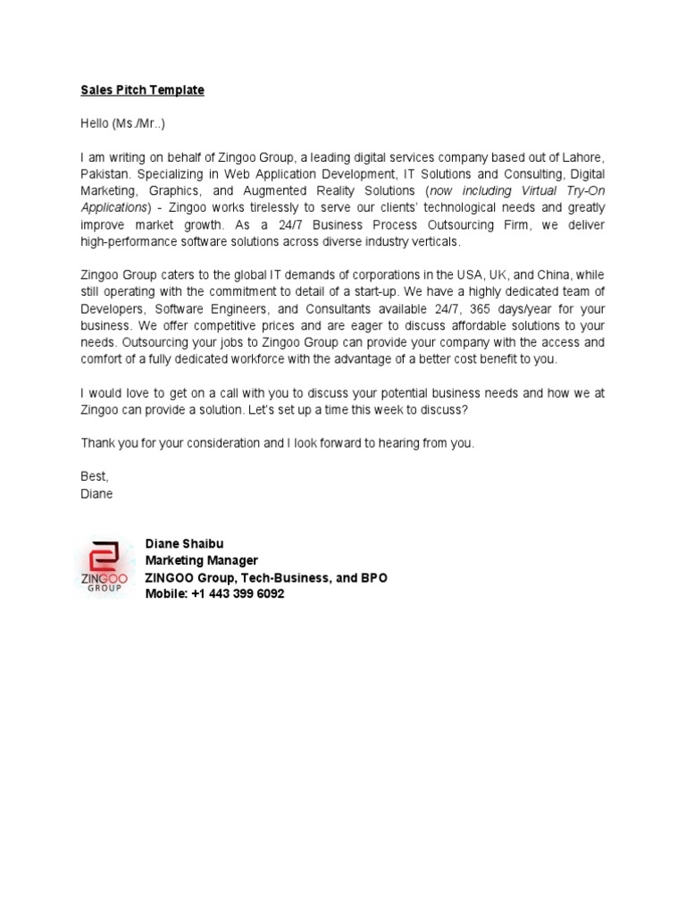 Sales Pitch Template | PDF