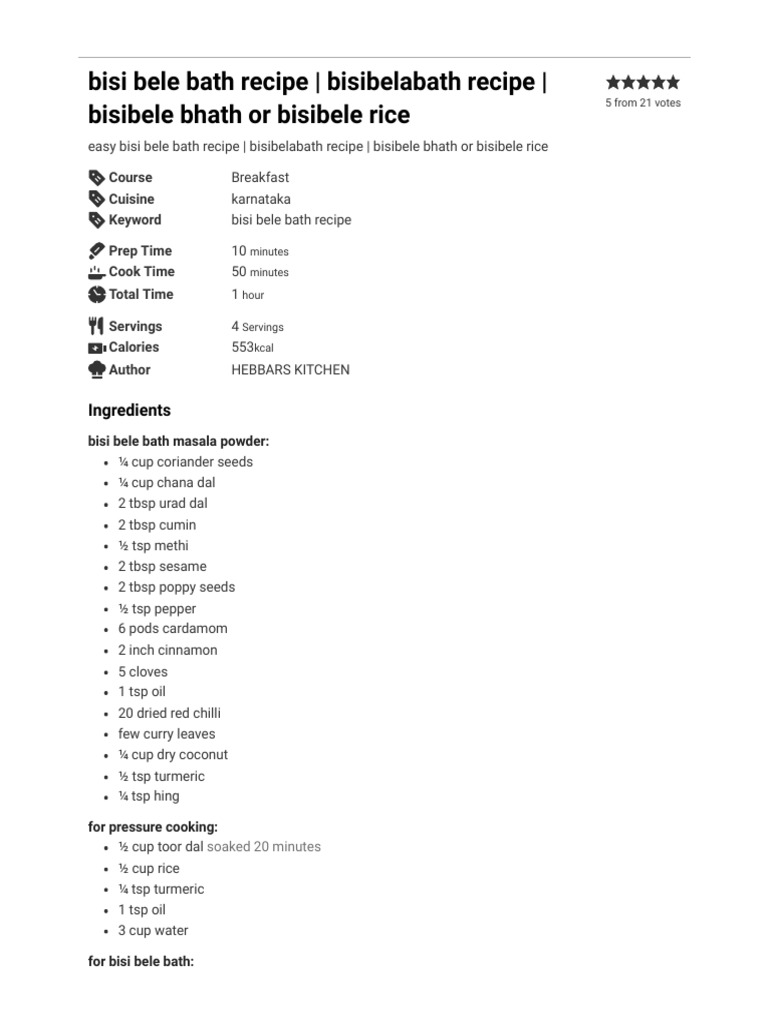 Bisi Bele Bath Recipe - Bisibelabath Recipe - Bisibele Bhath or ...