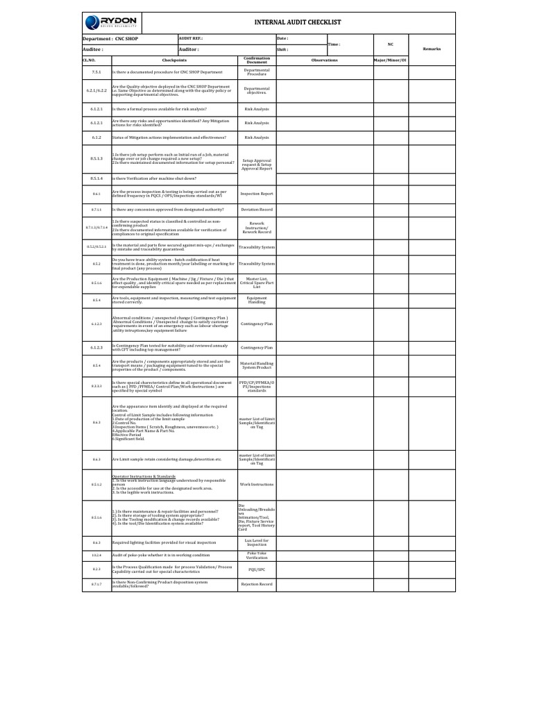 IATF Checksheet | PDF | Audit | Risk Management