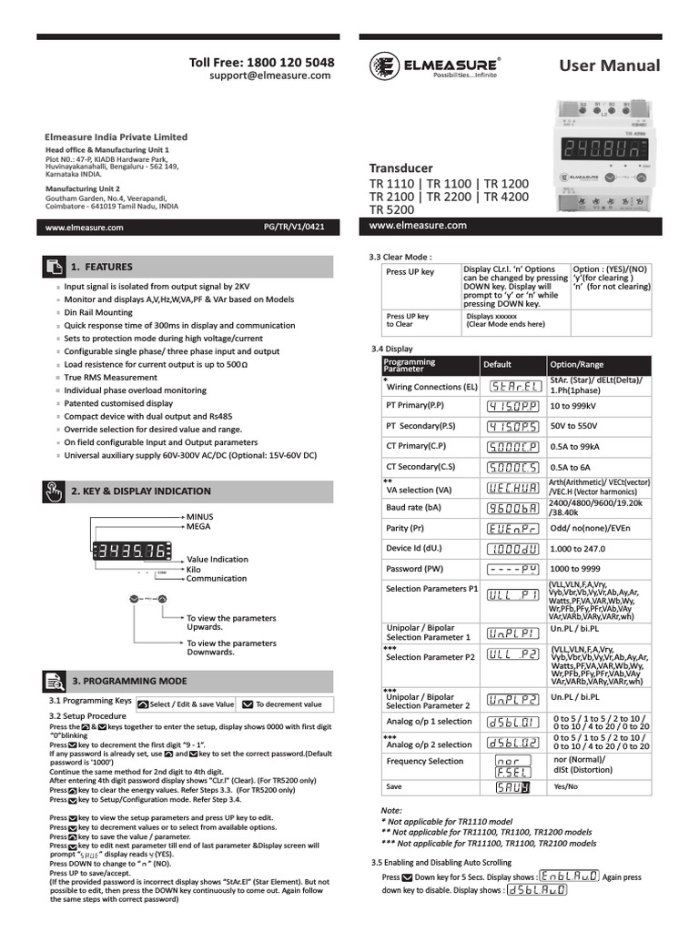 Elmeasure Transducer TR Programming Guide | PDF | Electrical Engineering | Electricity