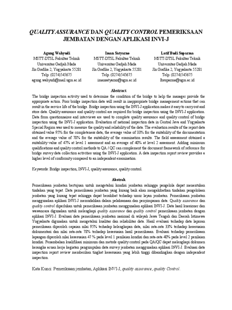 Draff Jurnal - QA Dan QC Pemeriksaan Jembatan Dengan Aplikasi INVI-J ...